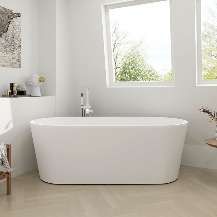 SJ STAR&JANE 63'' x 29'' Freestanding Soaking Solid Surface Bathtub in White | Wayfair
